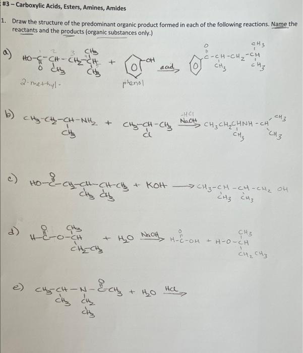 Solved #3-Carboxylic Acids, Esters, Amines, Amides 1. Draw | Chegg.com