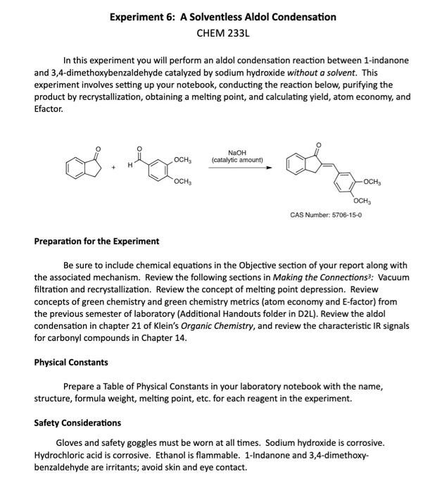 Solved Experiment 6: A Solventless Aldol Condensation CHEM | Chegg.com