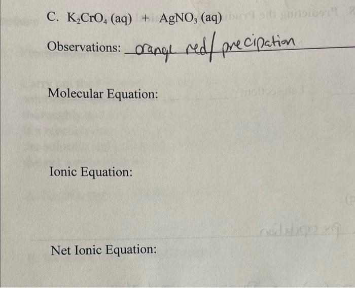 Solved B. KC2H3O2(aq)+BaCl2 (aq) Observations: Cloudy no | Chegg.com