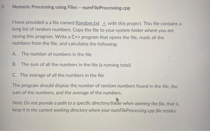 Solved 3 Numeric Processing using Files - | Chegg.com