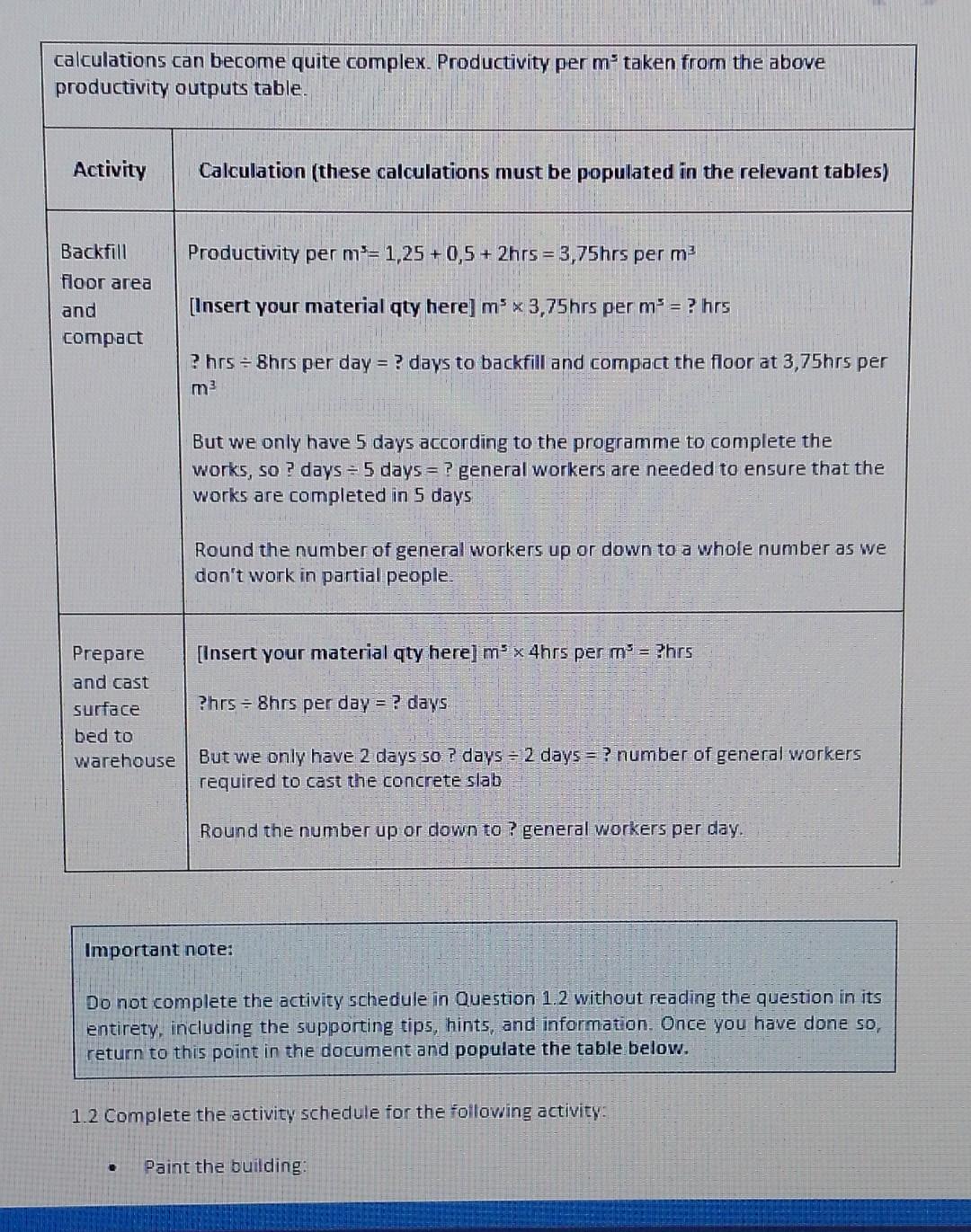 Solved Important note: Do not complete the activity schedule | Chegg.com