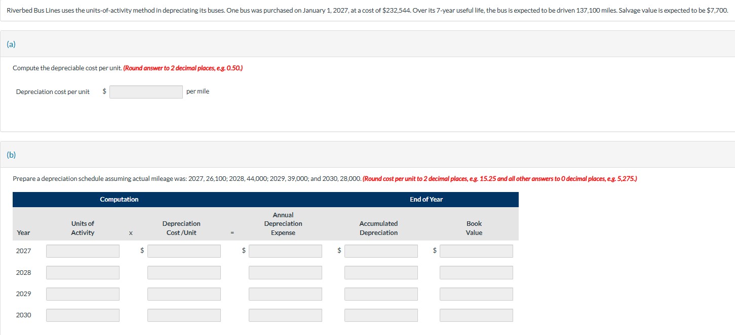 Solved (a)Compute the depreciable cost per unit. (Round | Chegg.com