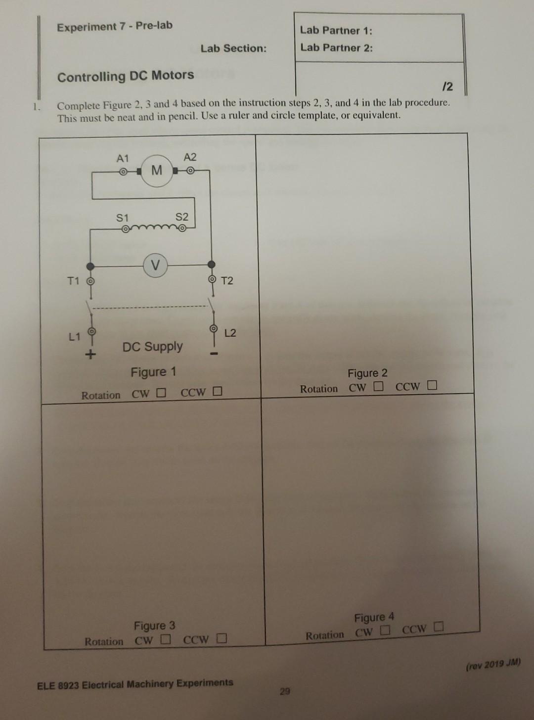 Solved 1. Experiment 7 - Pre-lab T1 O Controlling DC Motors | Chegg.com