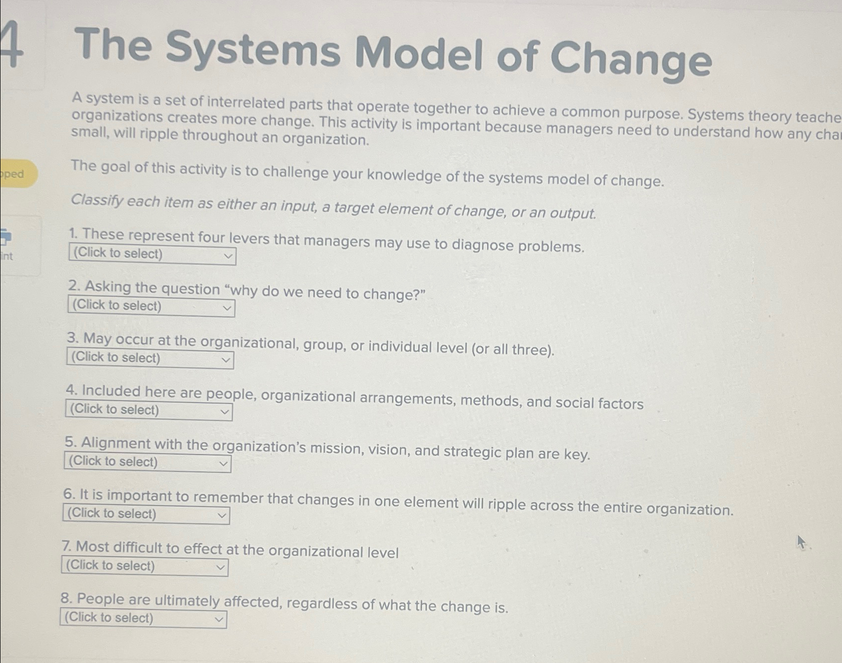 Solved 4 ﻿The Systems Model of ChangeA system is a set of | Chegg.com