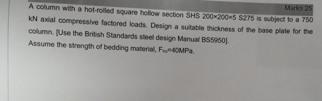 Solved A column with a hot-rolled square hollow section SHS | Chegg.com