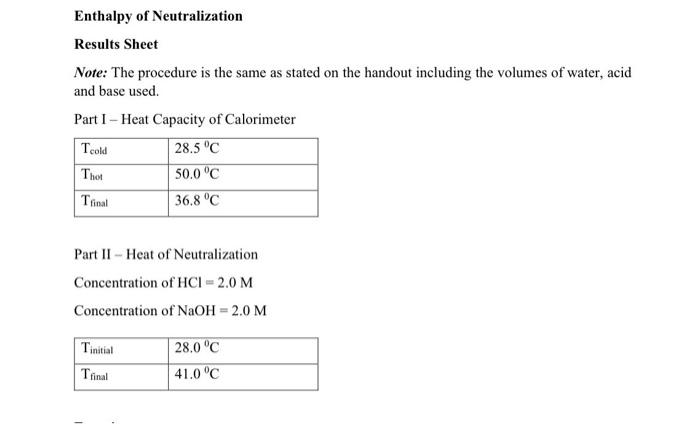 Solved 3.Determine the enthalpy of neutralization for | Chegg.com