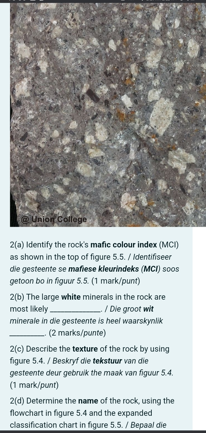 Solved 2(a) ﻿Identify the rock's mafic colour index (MCI) | Chegg.com