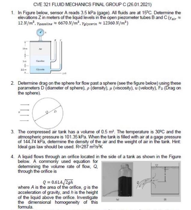 Solved CVE 321 FLUID MECHANICS FINAL GROUP C (26.01.2021) 1. | Chegg.com