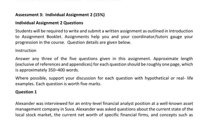 Assessment 3: Individual Assignment 2 (15\%) | Chegg.com