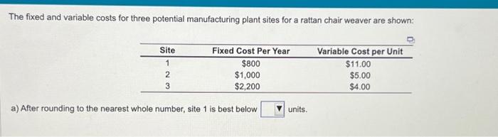 Solved The fixed and variable costs for three potential | Chegg.com