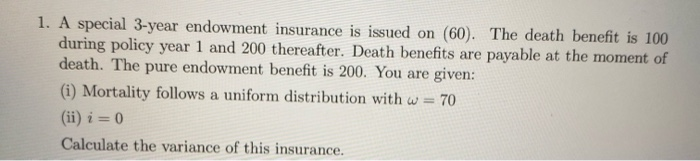 Solved 1. A special 3-year endowment insurance is issued on | Chegg.com