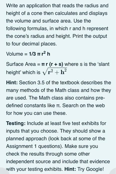 Solved Write an javs application that reads the radius and | Chegg.com