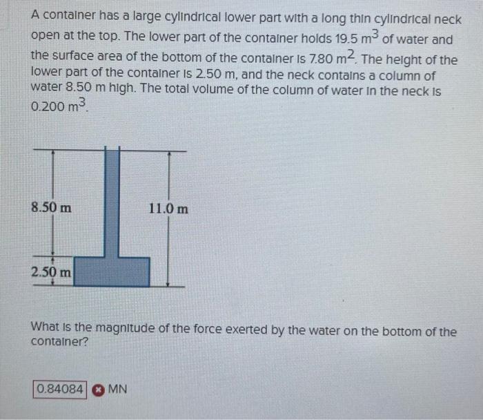 Solved A container has a large cylindrical lower part with a | Chegg.com