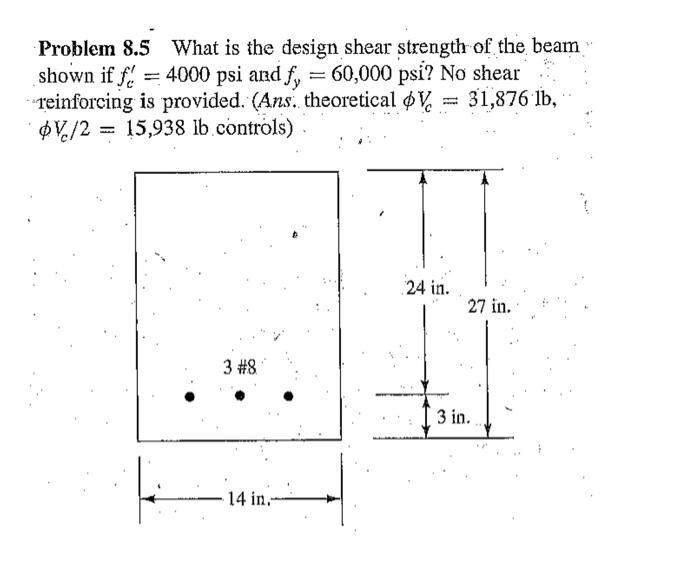 Solved Problem 8.5 What is the design shear strength of the | Chegg.com