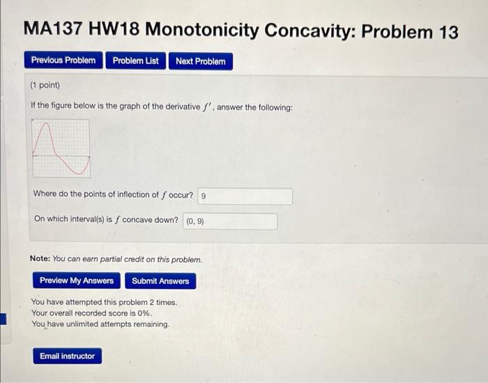 Solved MA137 HW18 Monotonicity Concavity: Problem 13 (1 | Chegg.com