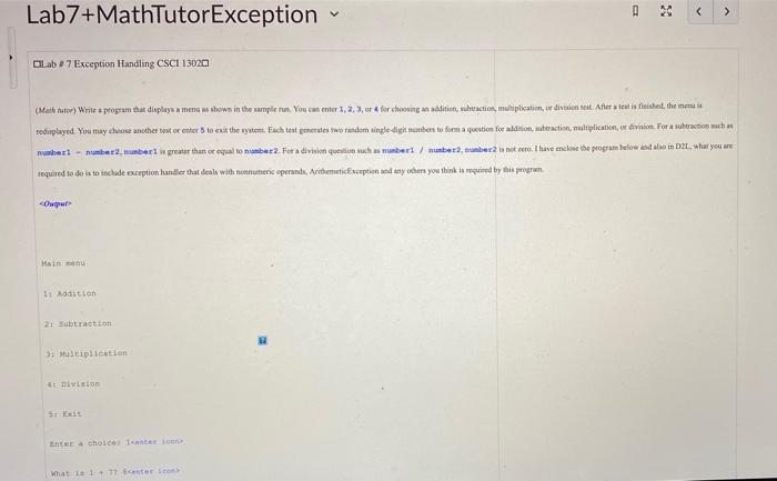 Solved please this is an exception handling question in | Chegg.com