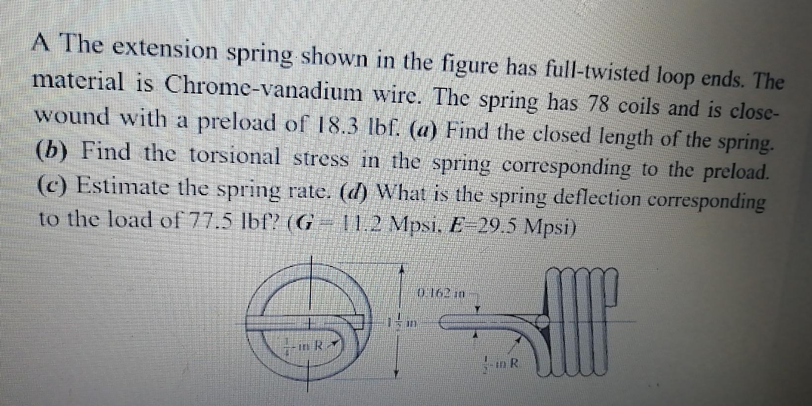 Solved A The extension spring shown in the figure has | Chegg.com