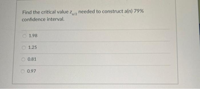 Solved Find the critical value z needed to construct a(n) | Chegg.com