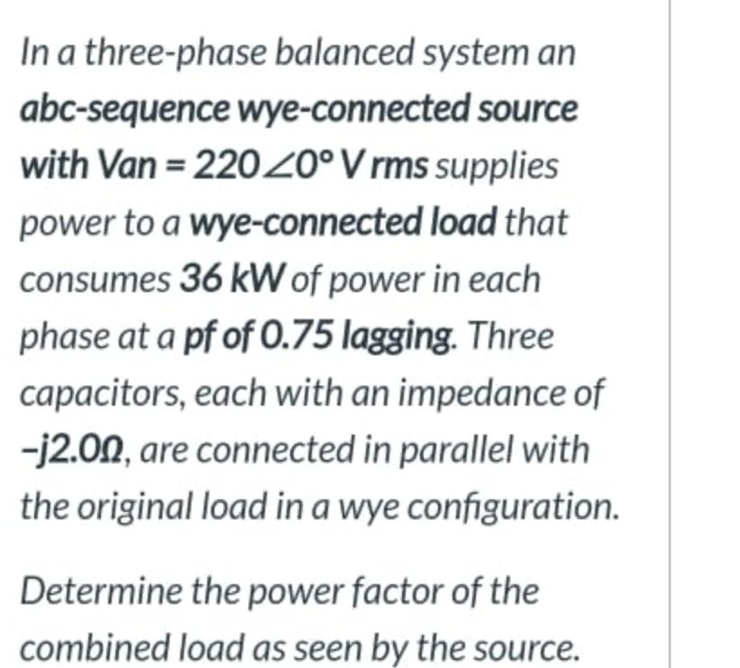 Solved In a three-phase balanced system an abc-sequence | Chegg.com