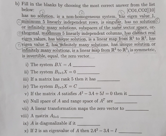 Solved b) ﻿Fill in the blanks by choosing the most correct | Chegg.com