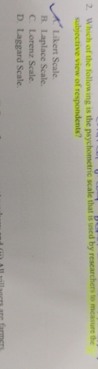 Solved Which of the following is the psychometric scale that | Chegg.com