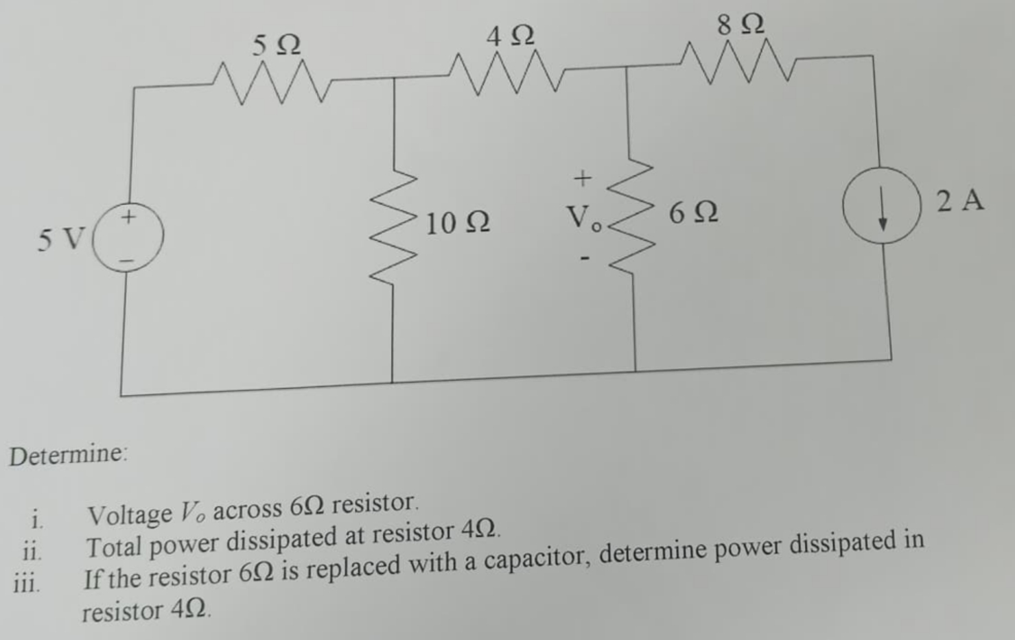 Solved Determine:i. ﻿Voltage Vo ﻿across 6Ω ﻿resistor.ii. | Chegg.com