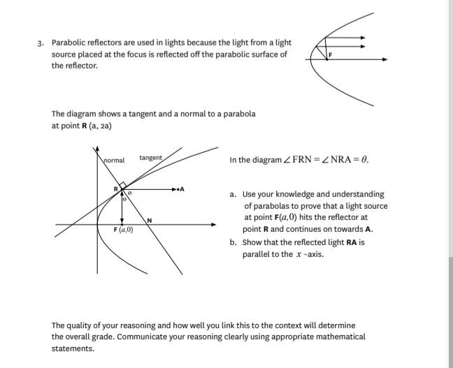 Solved 3. Parabolic reflectors are used in lights because | Chegg.com