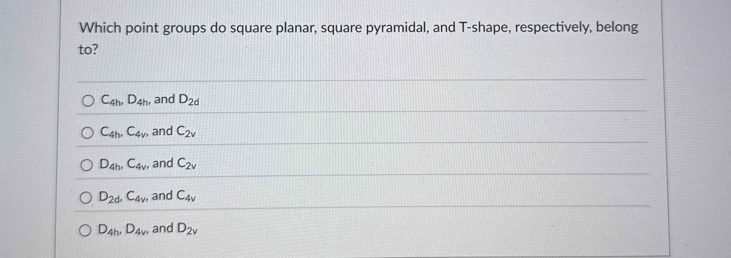 Solved Which point groups do square planar, square | Chegg.com