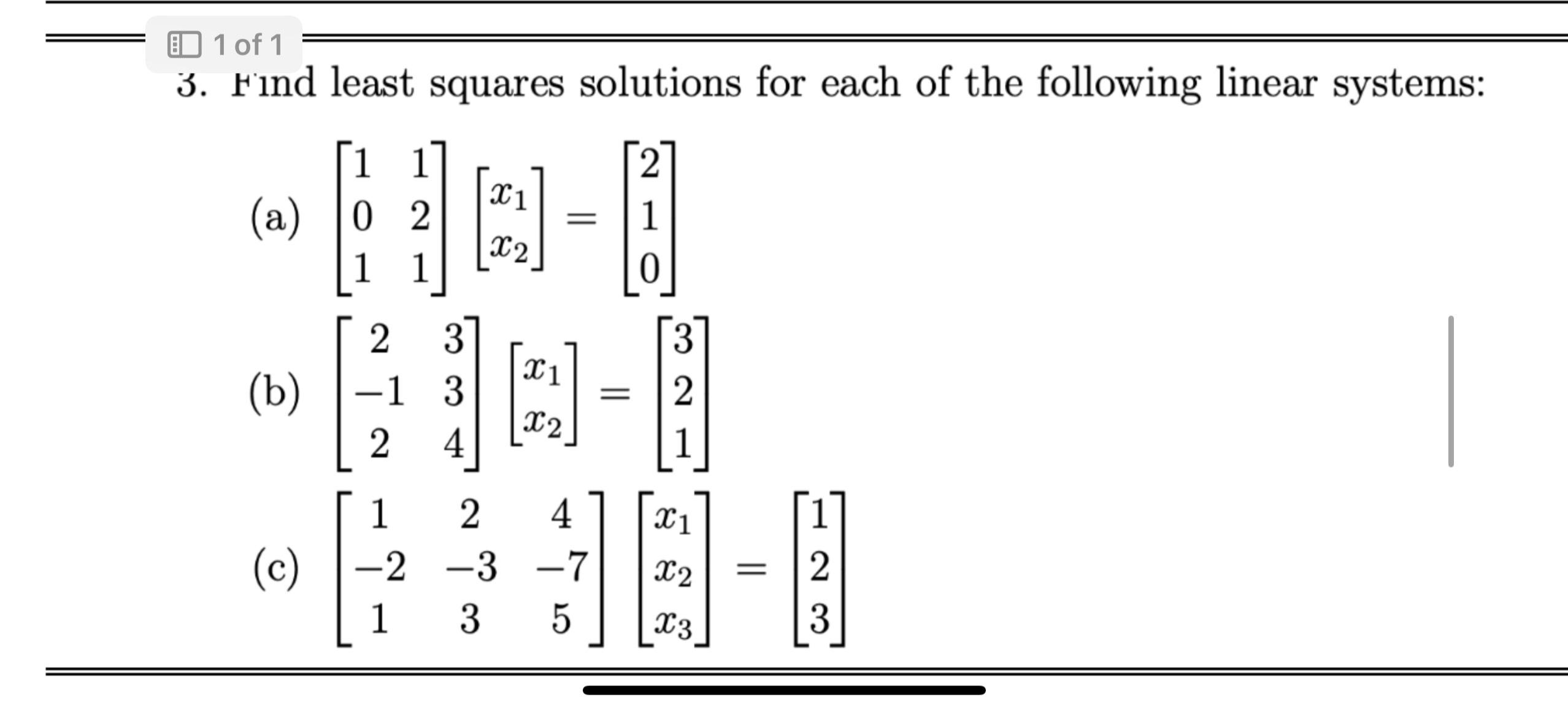 Solved 目 1 ﻿of 13. ﻿Find least squares solutions for each of | Chegg.com