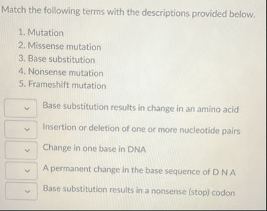Solved Match the following terms with the descriptions | Chegg.com