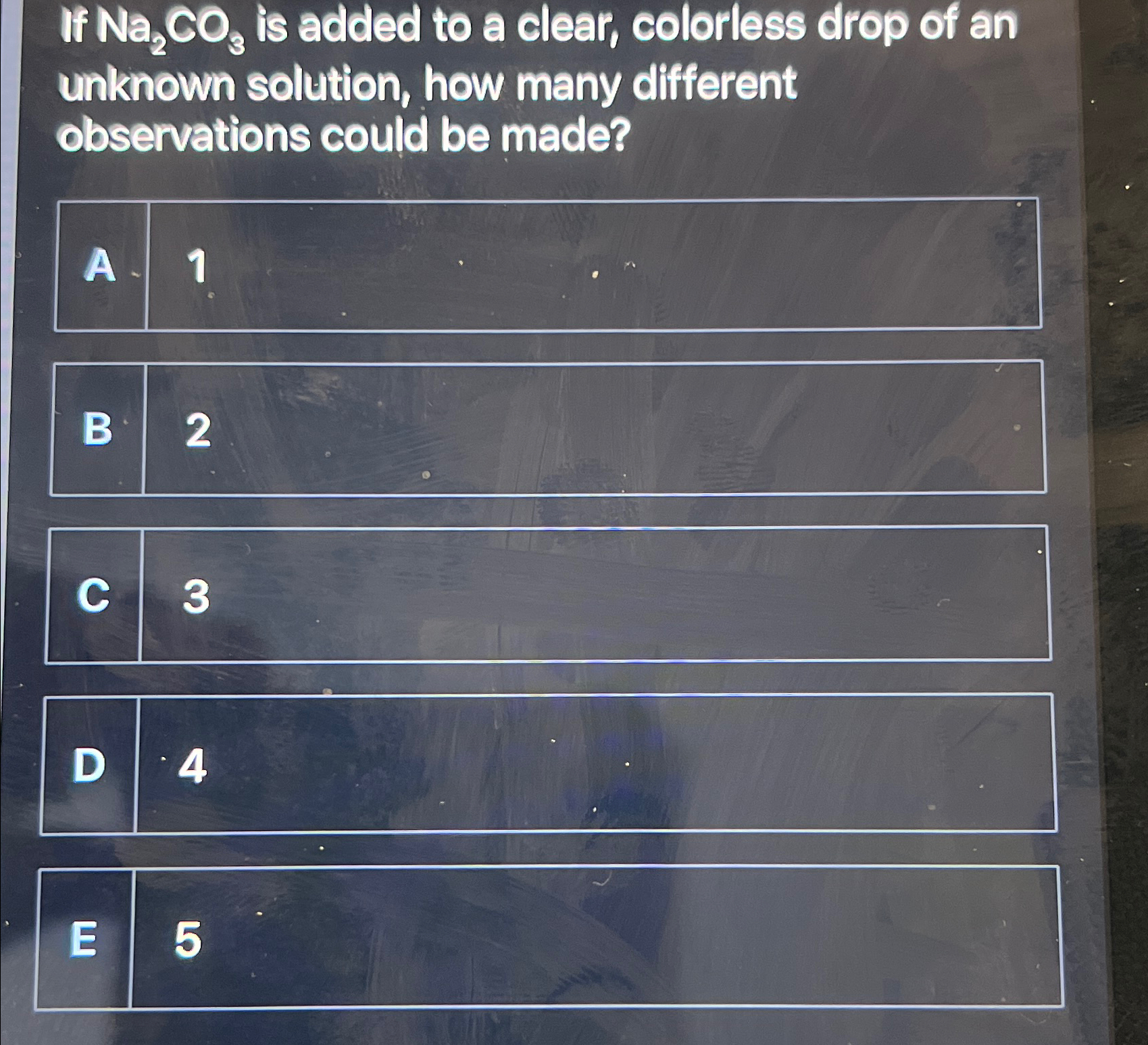 Solved If Na2CO3 ﻿is added to a clear, colorless drop of an | Chegg.com
