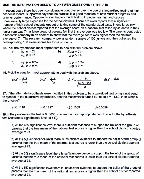 Solved USE THE INFORMATION BELOW TO ANSWER QUESTIONS 15 | Chegg.com