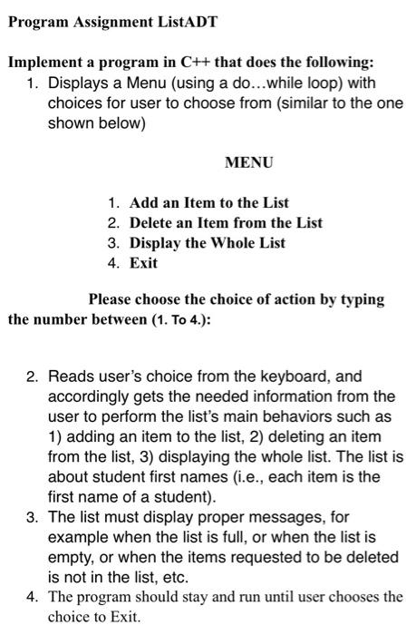 Solved Program Assignment Listadt Implement A Program In C 