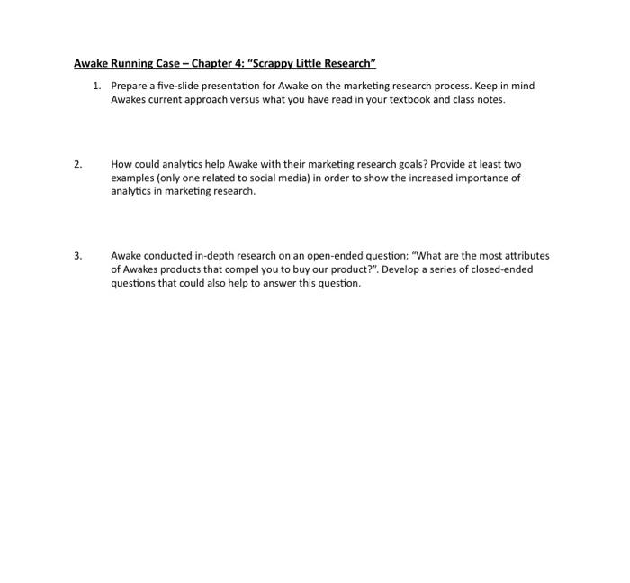 Solved Awake Running Case - Chapter 4: "Scrappy Little | Chegg.com