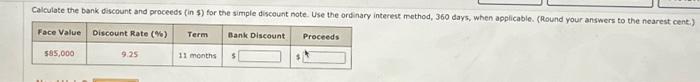 Solved Calculate the bank discount and proceeds (in s) for | Chegg.com