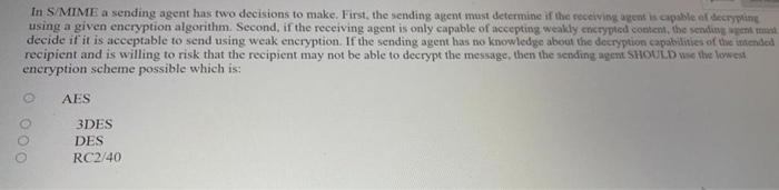 Solved In S/MIME the concept of detached signatures is | Chegg.com
