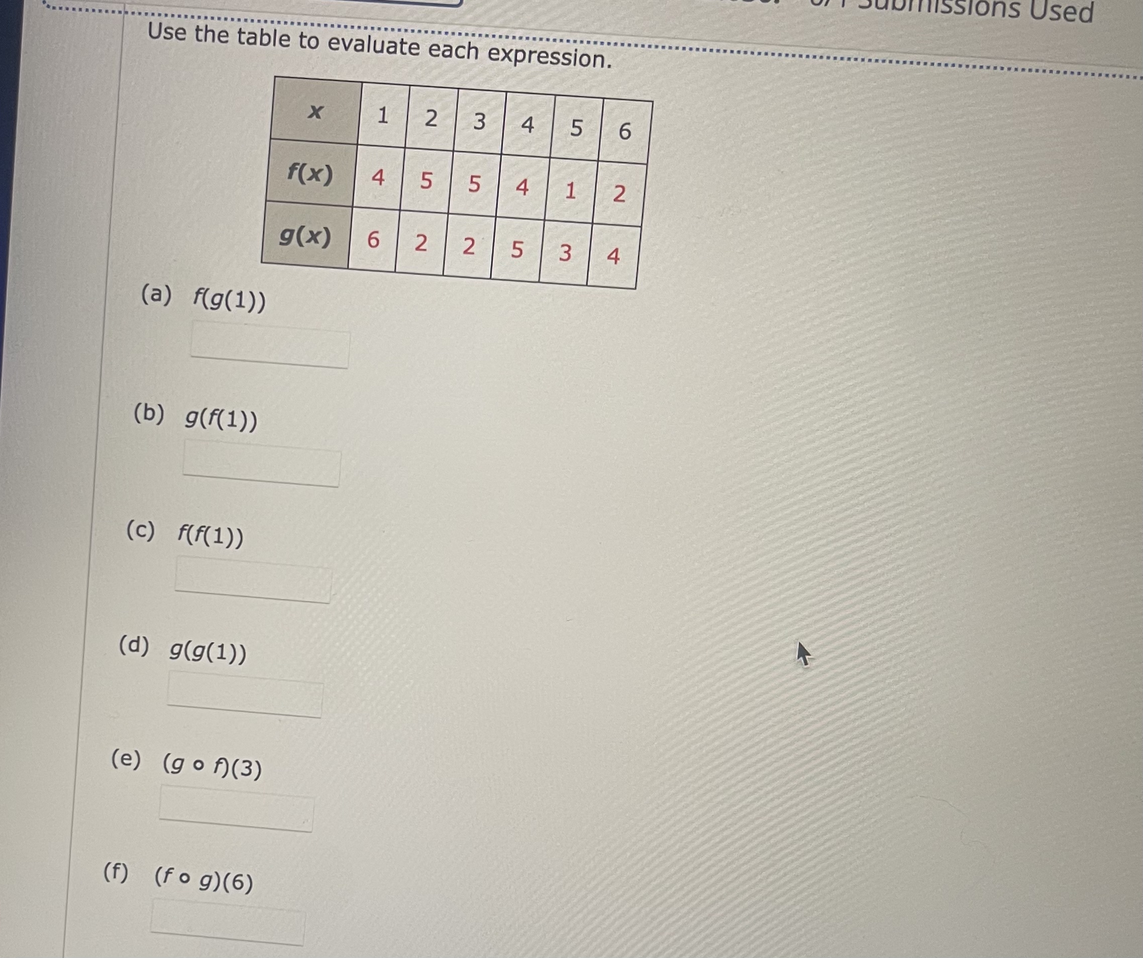 Solved Use the table to evaluate each | Chegg.com
