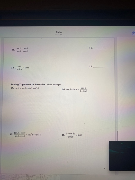 Solved Today 5:02 PM Name: Algebra 2 Unit 12: Trigonometry | Chegg.com