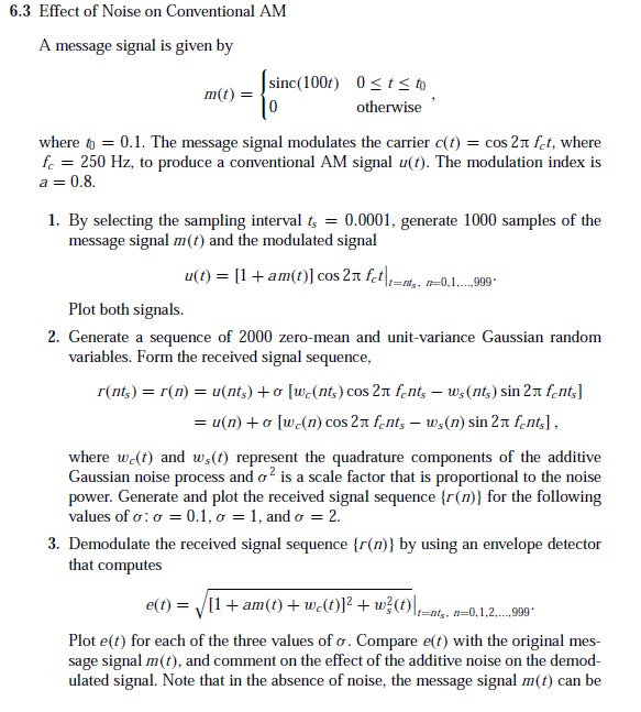 Solved 6.3 ﻿Effect of Noise on Conventional AMA message | Chegg.com