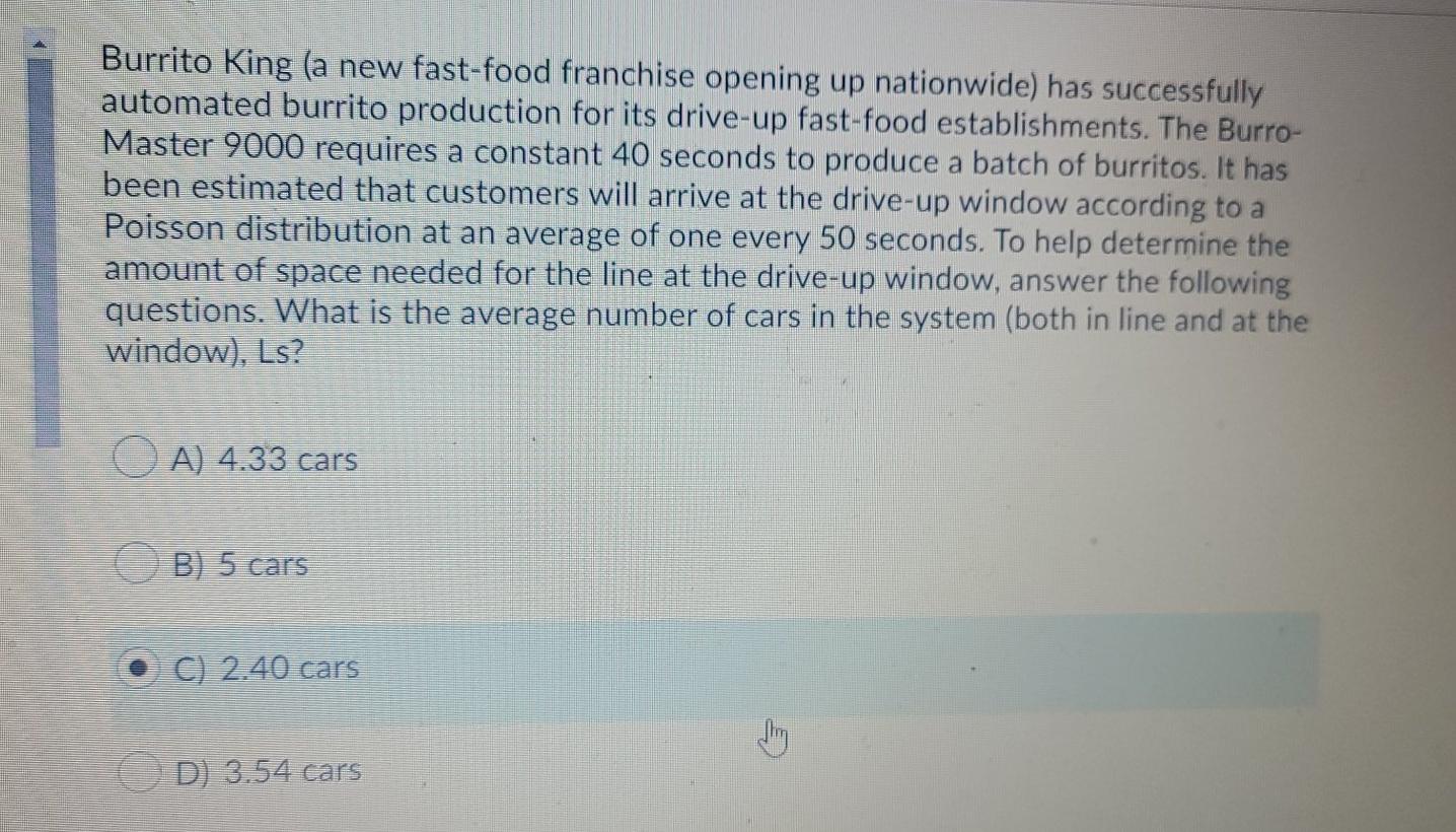 Solved Burrito King (a new fast-food franchise opening up | Chegg.com Solved Burrito King (a new fast-food franchise opening up | Chegg.com