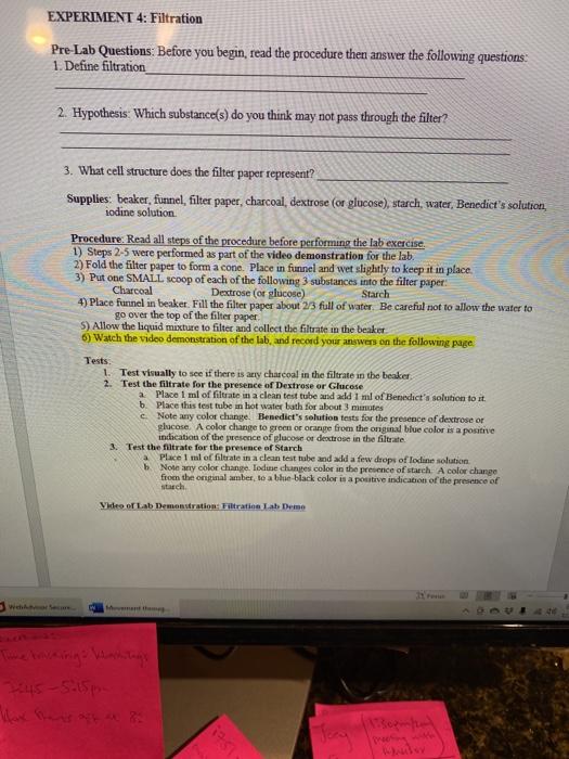 Solved EXPERIMENT 4: Filtration Pre-Lab Questions: Before | Chegg.com