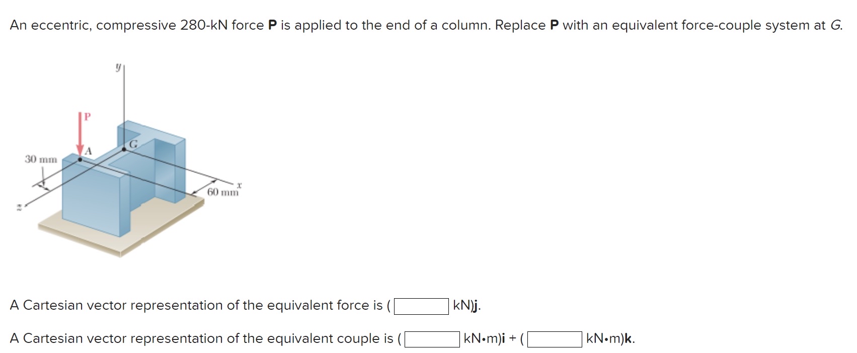 Solved An Eccentric Compressive 280 Kn ﻿force P ﻿is Applied