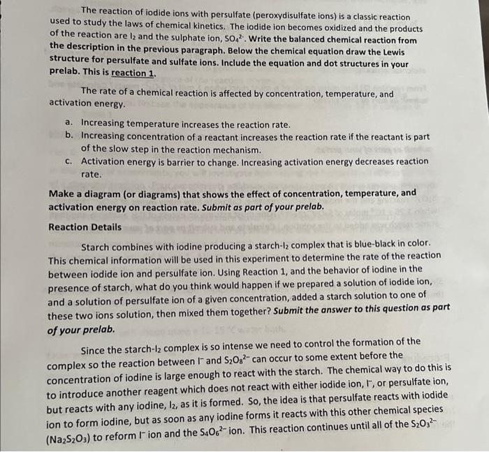 Solved The reaction of iodide ions with persulfate | Chegg.com