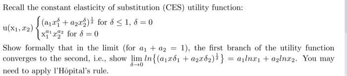 Solved Recall the constant elasticity of substitution (CES) | Chegg.com