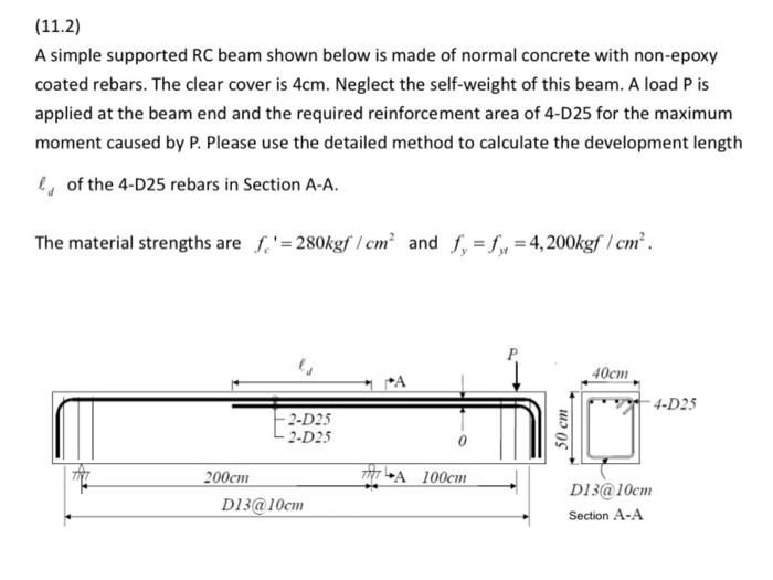 Solved A simple supported RC beam shown below is made of | Chegg.com