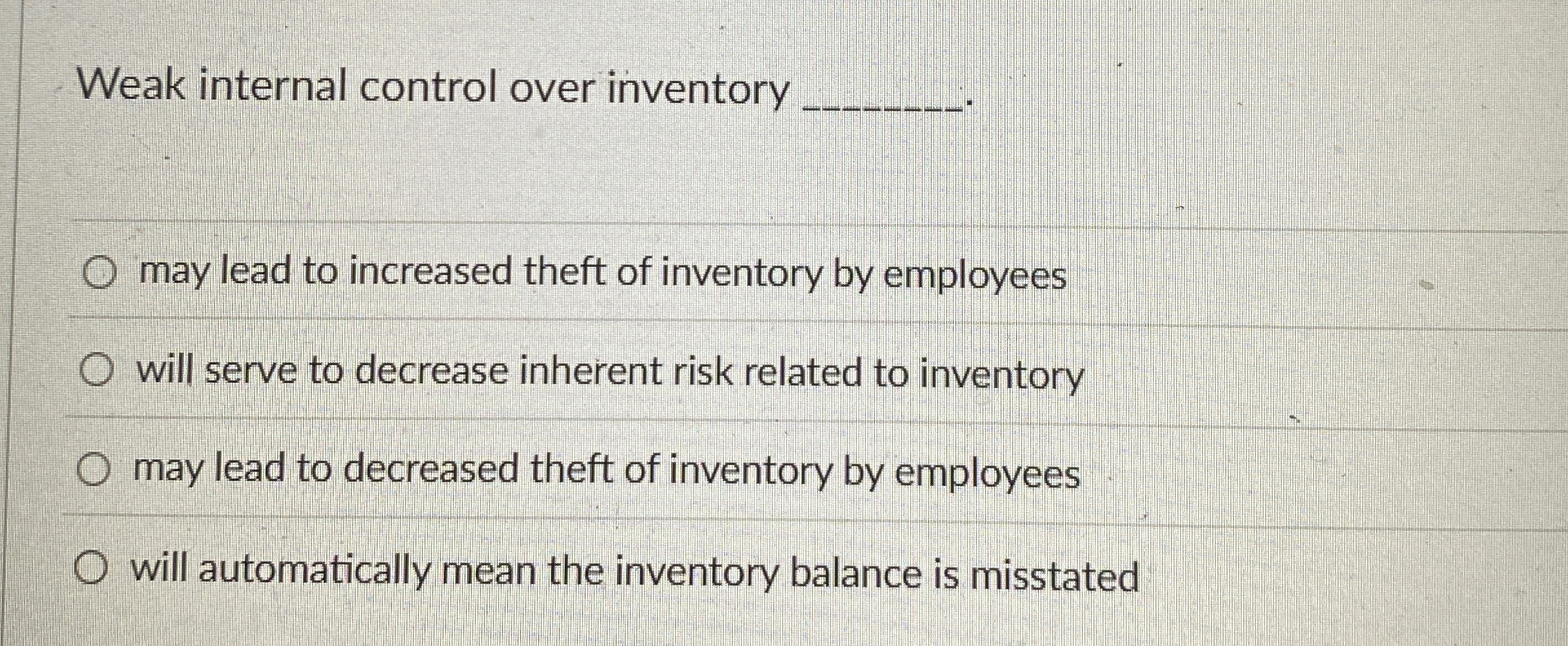 High Quality SOLUTION Weak internal control over inventory q,may lead ...
