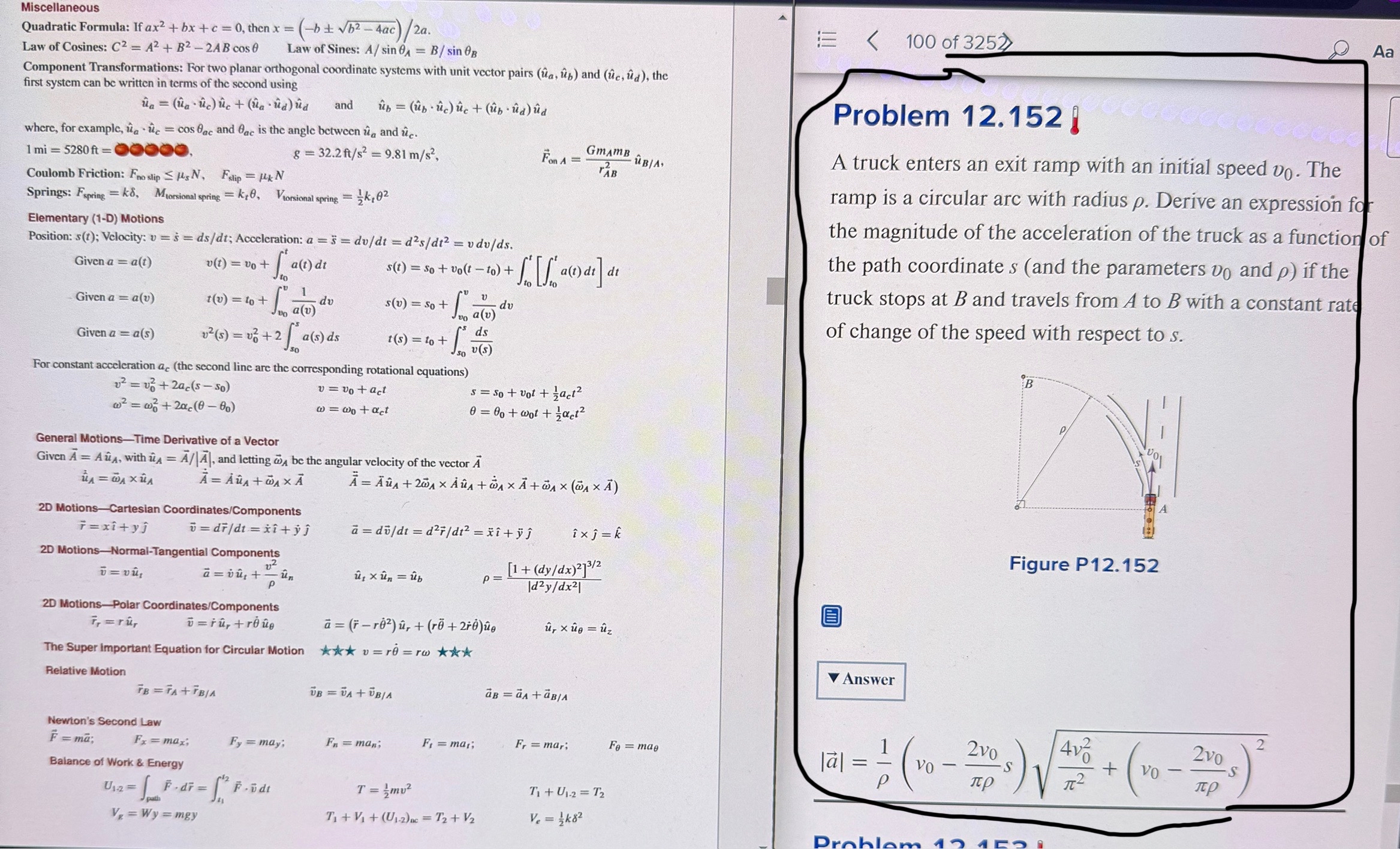 Solved Please solve problem 12.152 ﻿using my dynamics | Chegg.com