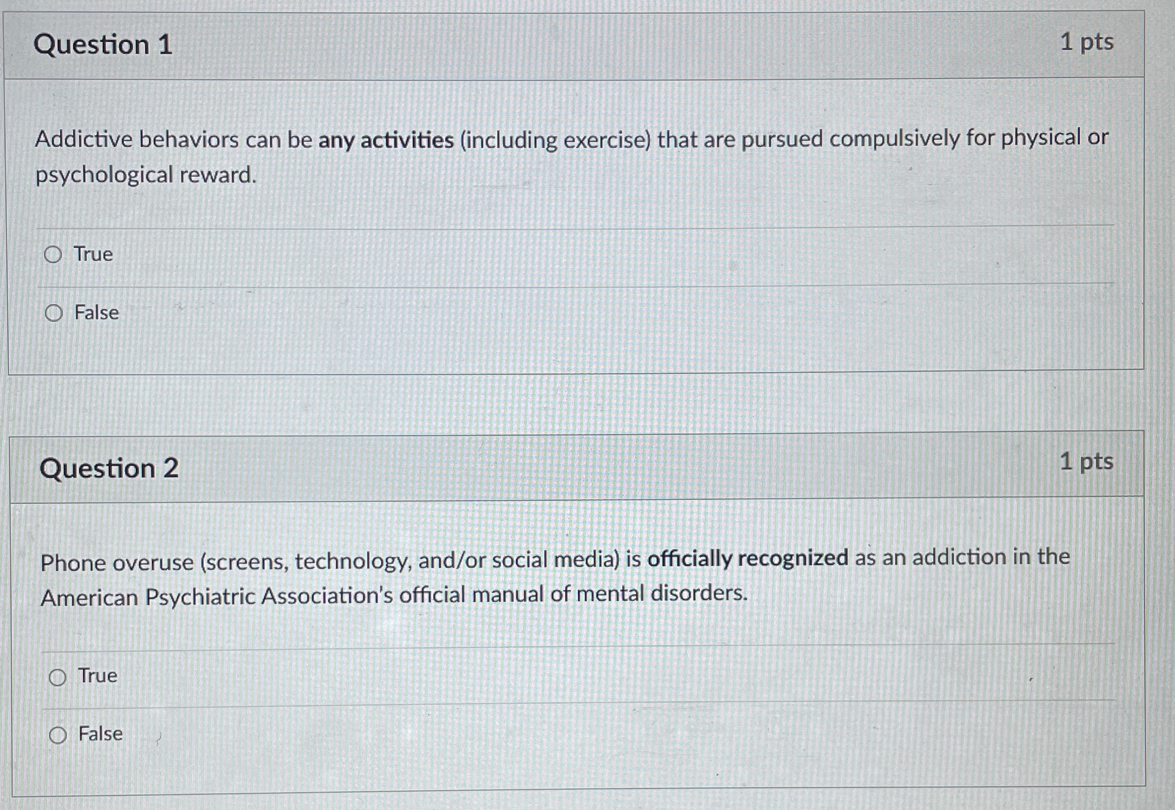 Solved Question 11 ﻿ptsAddictive behaviors can be any | Chegg.com