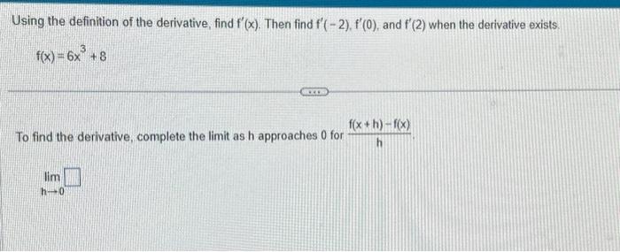 Solved Using the definition of the derivative, find f′(x). | Chegg.com