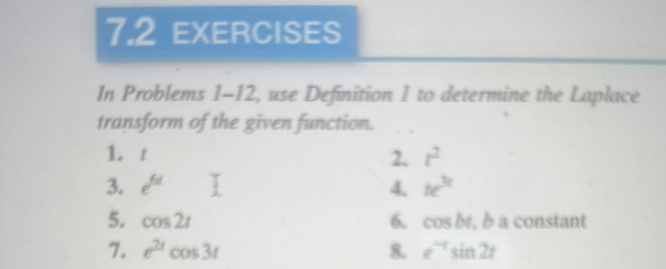 Solved 7.2 ﻿EXERCISESIn Problems 1-12, ﻿use Definition I to | Chegg.com
